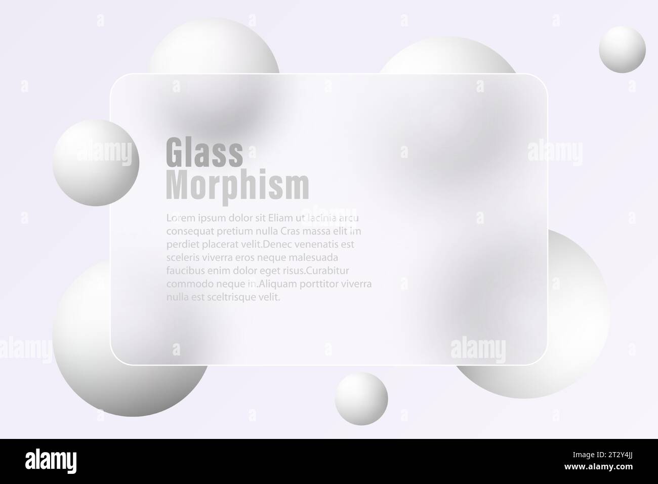 Horizontal glass translucent banner with levitating balls and spheres ...