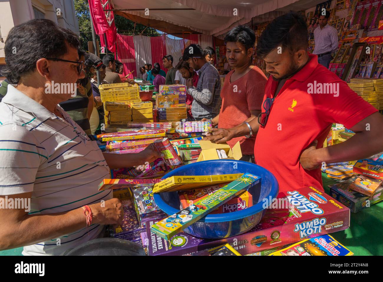 A retail stall selling firecrackers during the auspicious Hindu ...