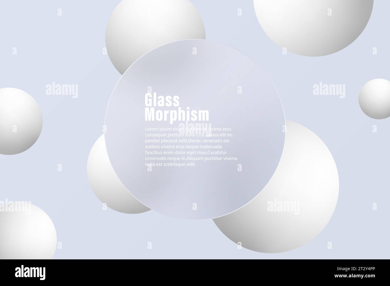 Horizontal glass translucent banner with levitating balls and spheres ...