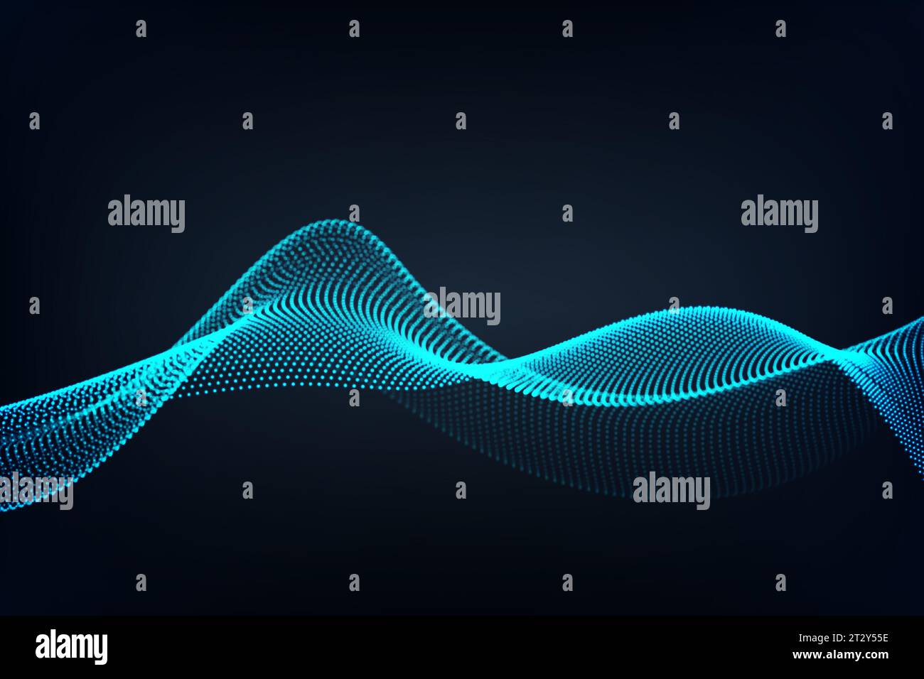 Abstract particle array, wave flowing over dark background. Vector shiny dots effect Stock ...
