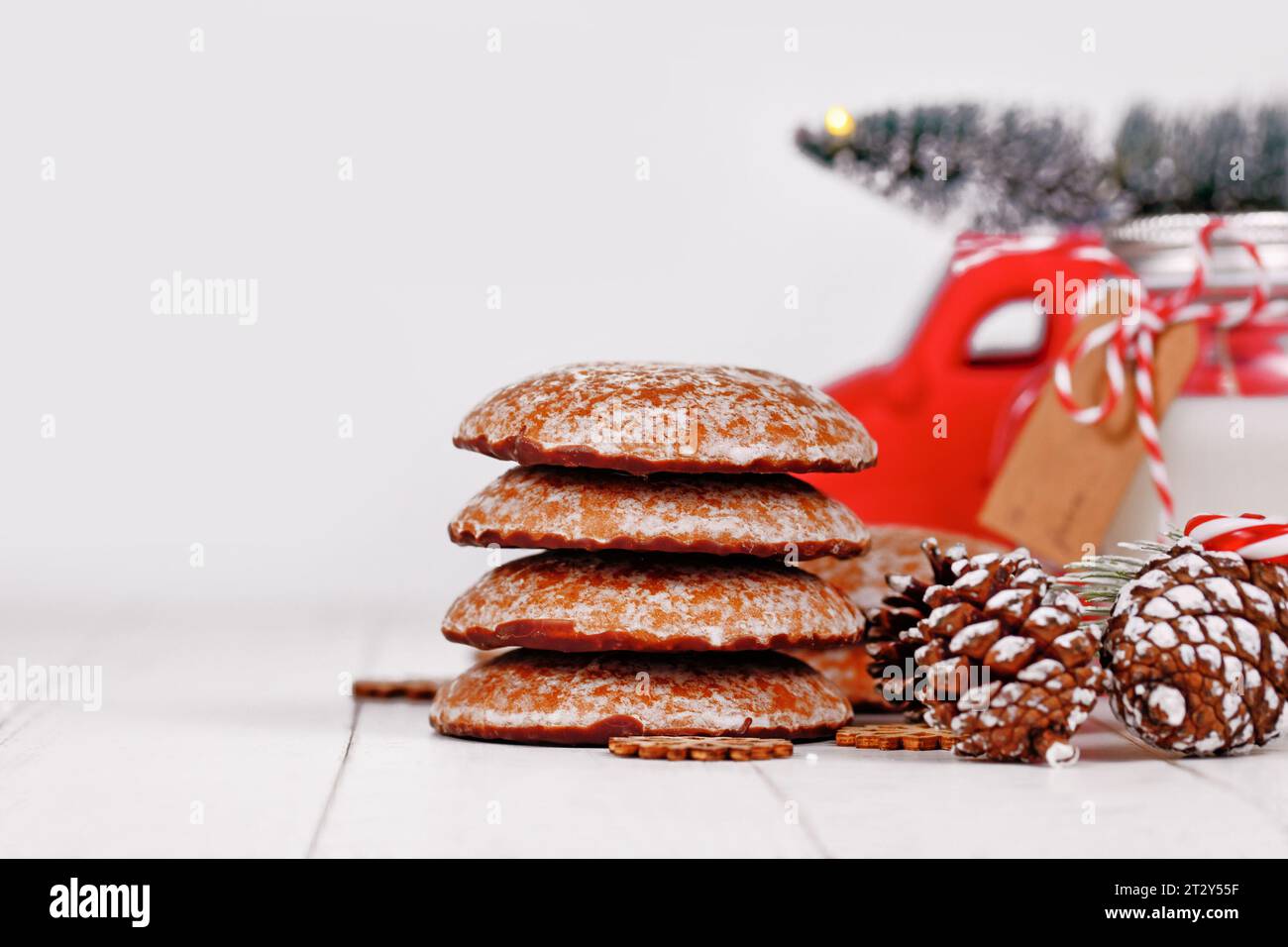 Stack of traditional German round glazed gingerbread Christmas cookie ...