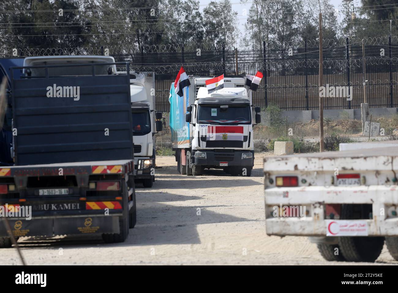 Gaza, Palestine. 21st Oct, 2023. Egyption truck carrying humanitarian aid brought by the first ...
