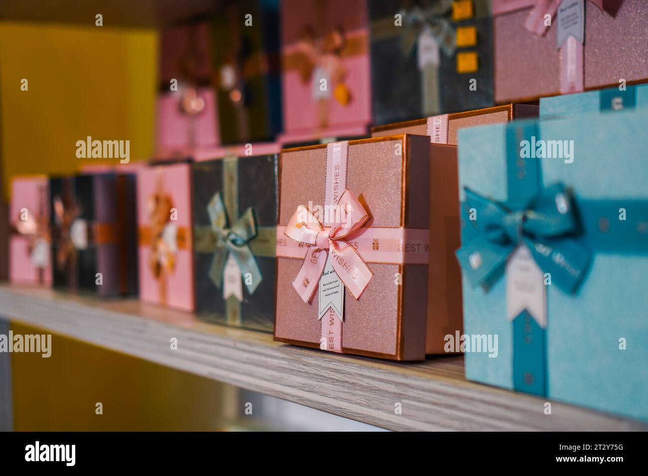 Gift box variety: vibrant colors and patterns neatly organized on ...