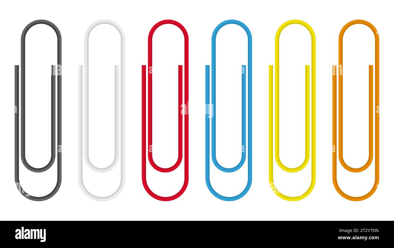 Set of colorful paper clips isolated on white background. Vector ...