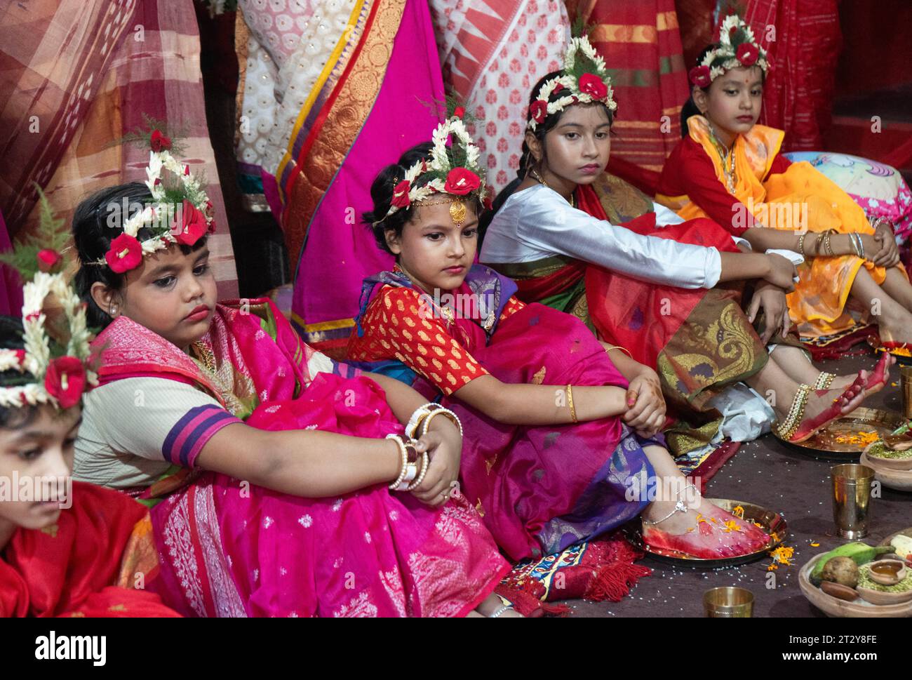 October 22, 2023: Girls dress as Goddess Durga as they participate in ...