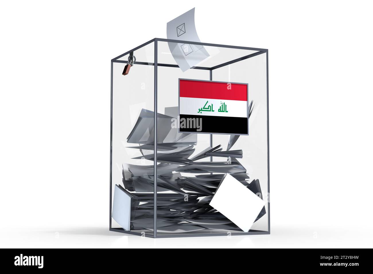 Iraq - ballot box with voices and national flag - election concept - 3D ...