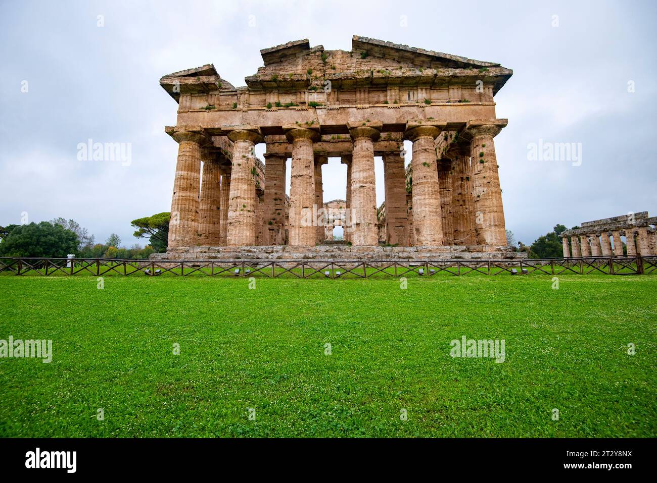 Temple of Poseidon in Archaeological Park of Paestum - Italy Stock ...