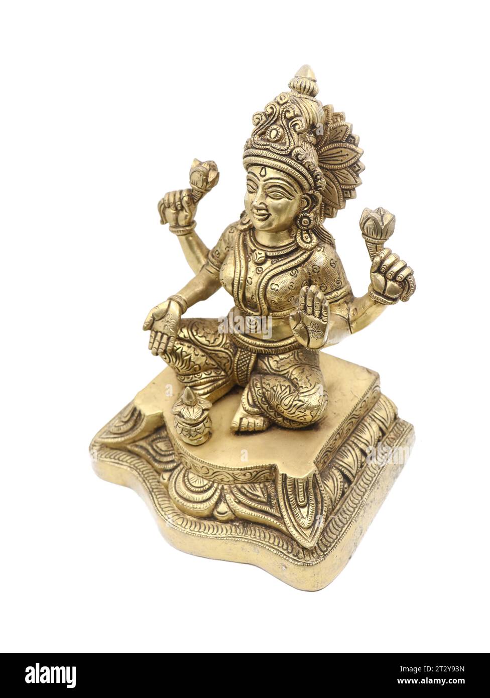 handcrafted brass idol of hindu goddess laxmi stitting with multiple ...