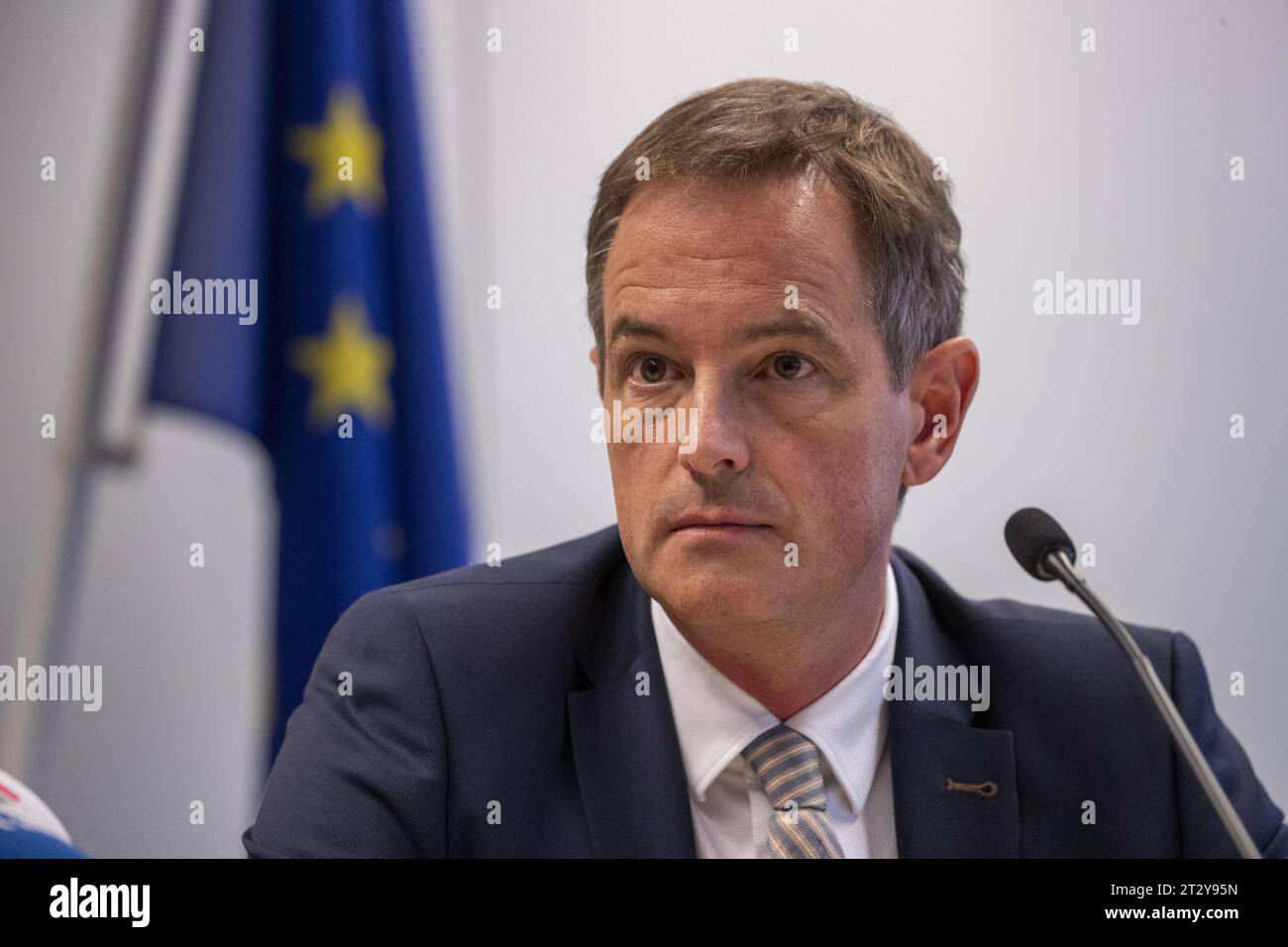 Brussels' public prosecutor Tim De Wolf pictured during a press ...