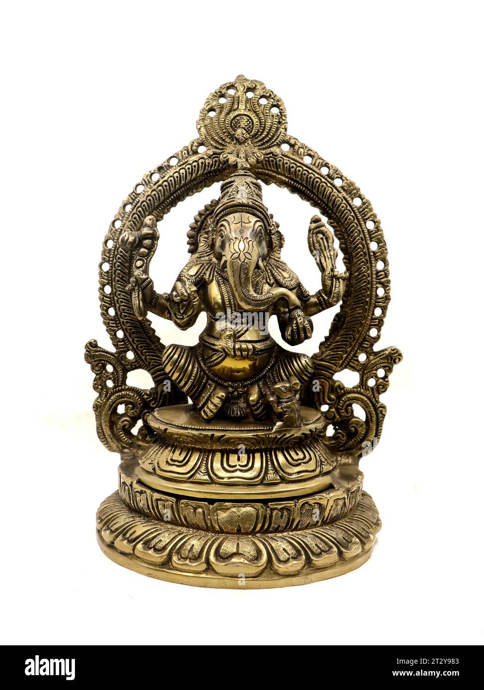 lord ganesh of hindu religion golden statue in sitting position with ...