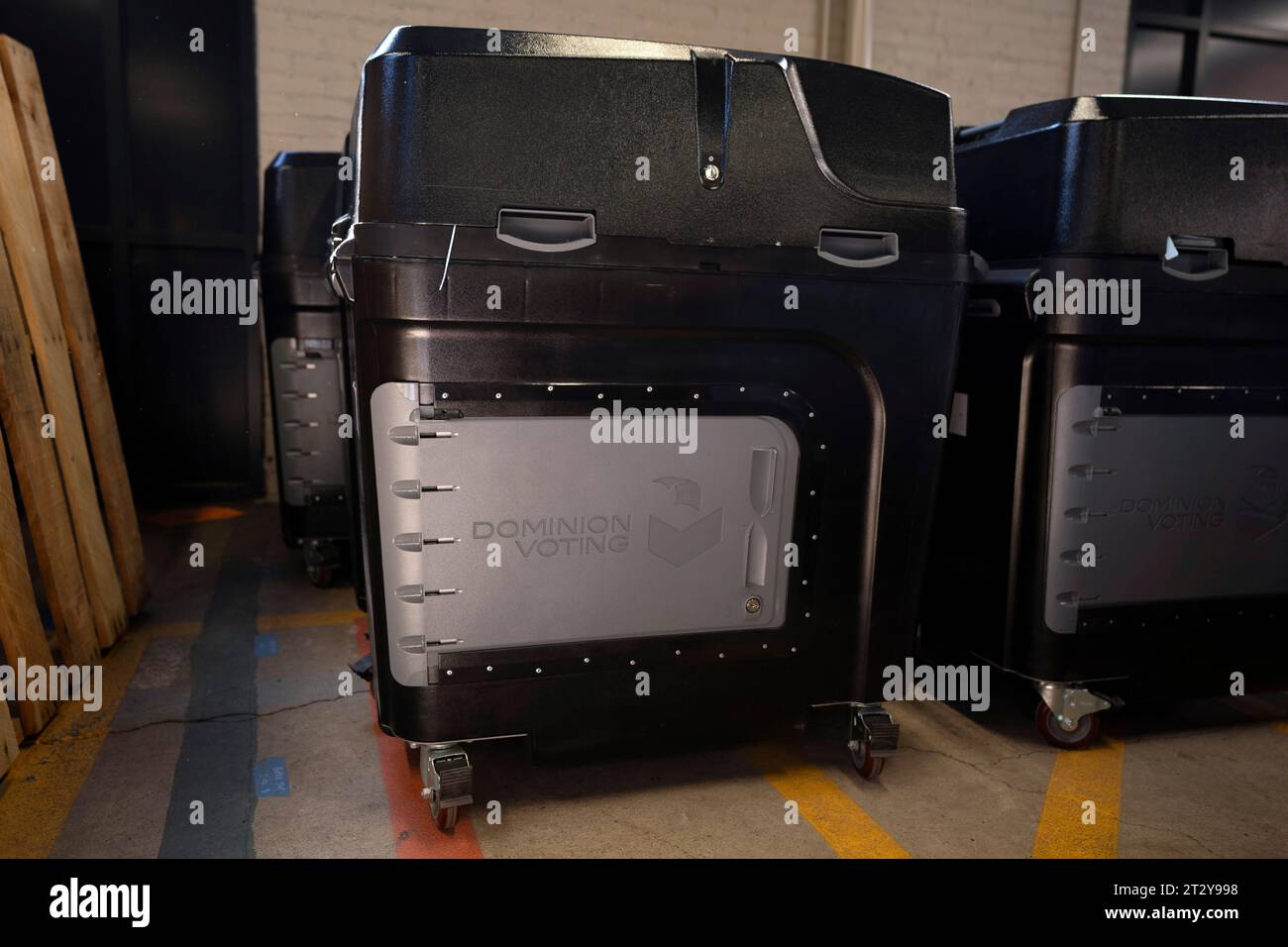 A Dominion Voting ballot scanner is seen in Luzerne County's warehouse ...