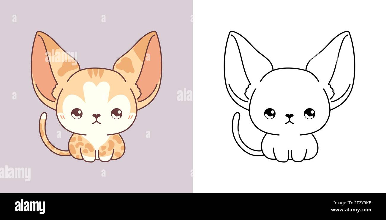 Cute Abyssinian Cat Clipart Illustration and Black and White. Kawaii ...