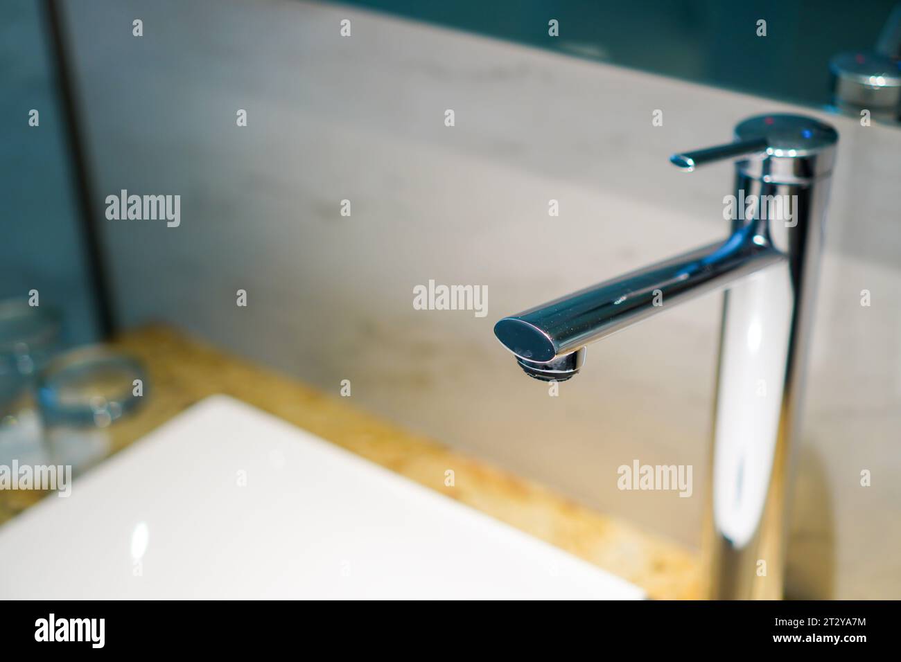 Luxurious and aesthetic stainless steel water tap with selective focus ...