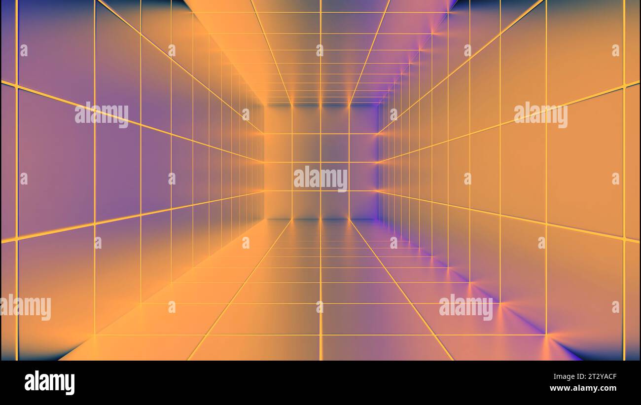 Colorful virtual cyber tunnel with grid. Design. Cyber grid with ...