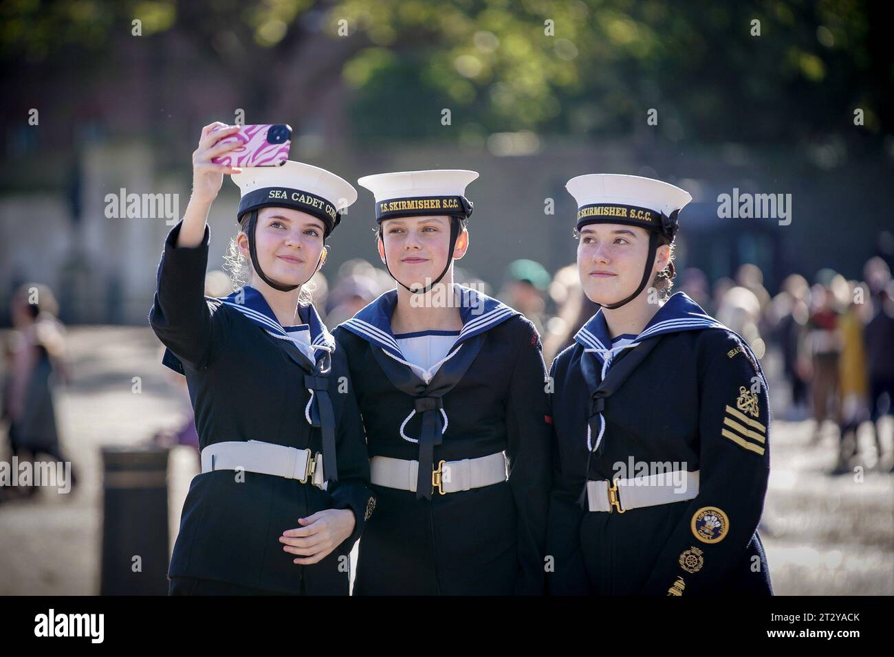 London, UK. 22nd Oct 2023. Sea Cadets take some selfies in Horse Guards ...