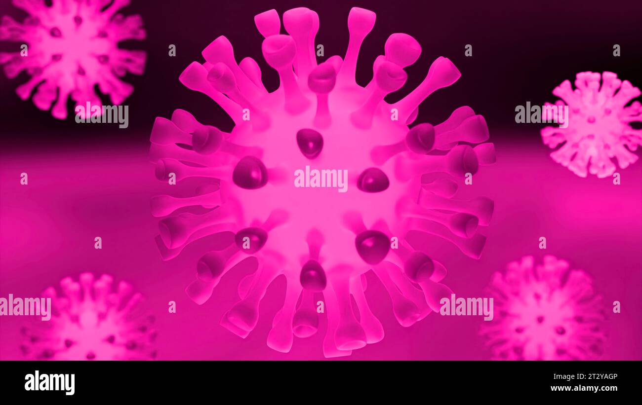 Pink and purple background with bacteria. Design. Small virus particles ...