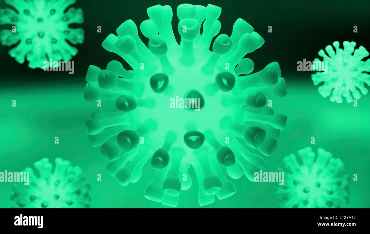 Green and turquoise background with microbes. Design. Made cartoon ...