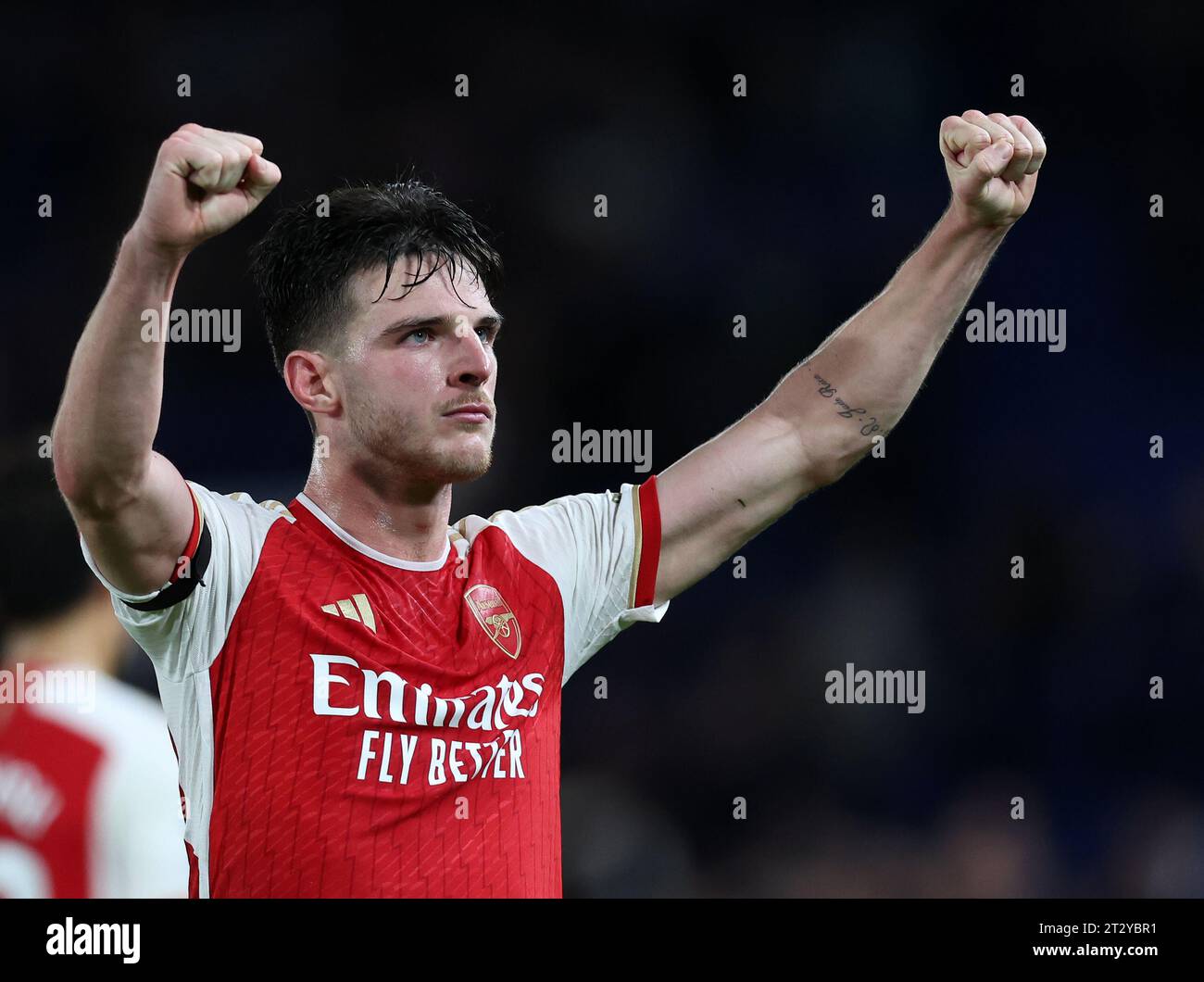 London, England, 21st October 2023. Declan Rice of Arsenal celebrates ...
