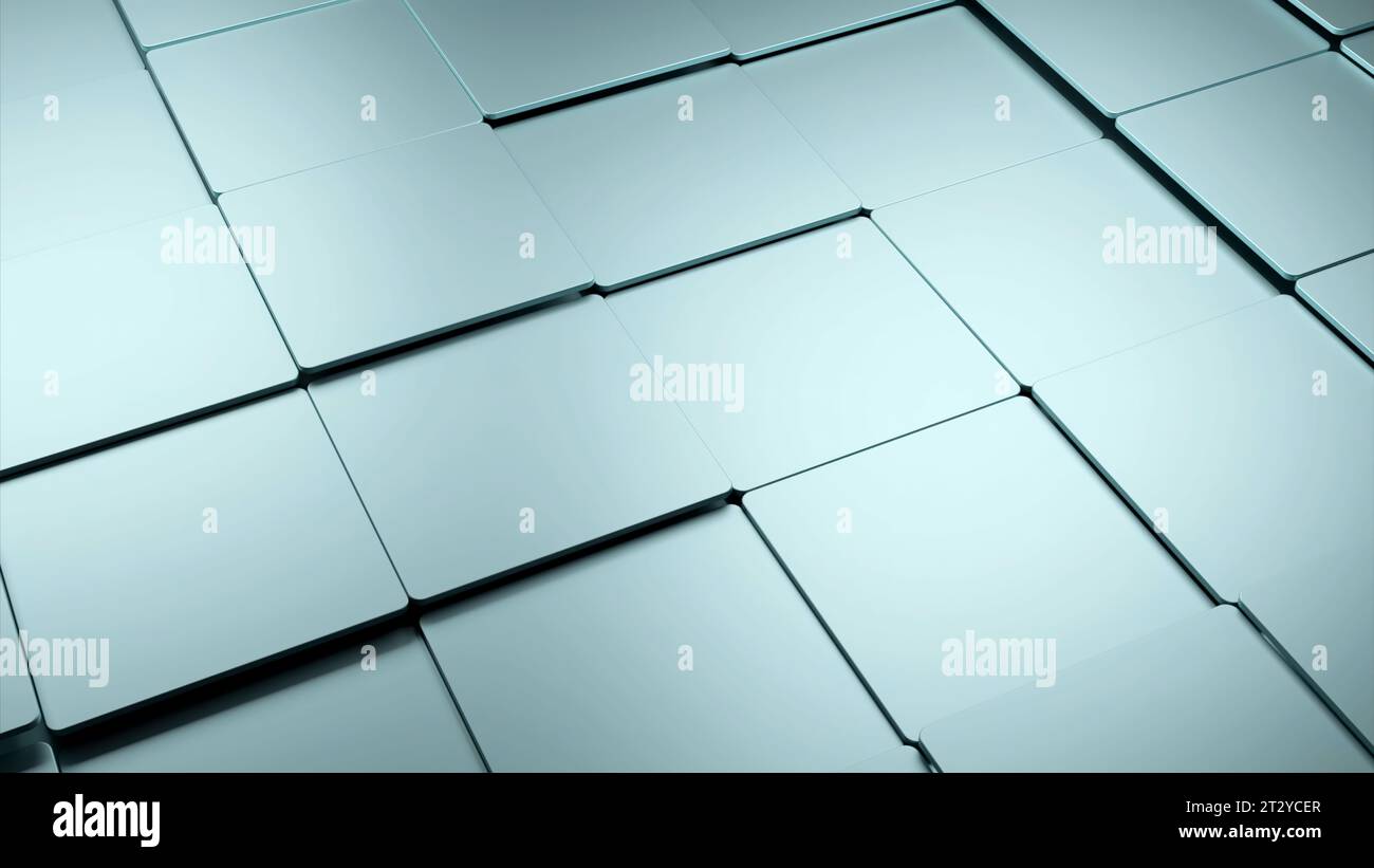 3D surface with moving tiles. Design. Metal square tile moves on ...
