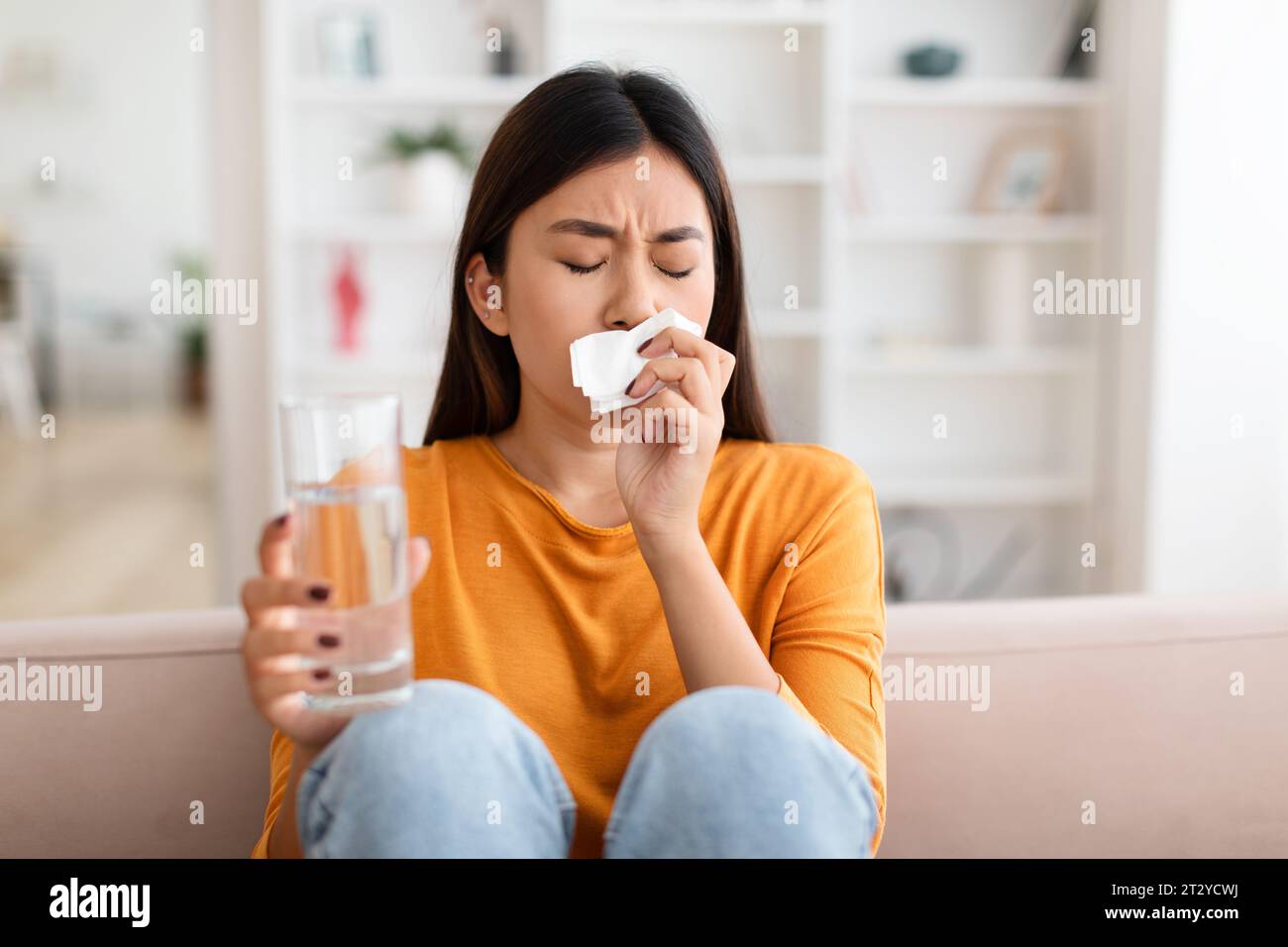 Pregnant young asian woman having nausea and feeling ill Stock Photo ...