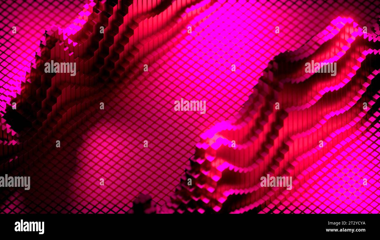 Bright pink rising squares. Design. Flying small pieces of geometric ...