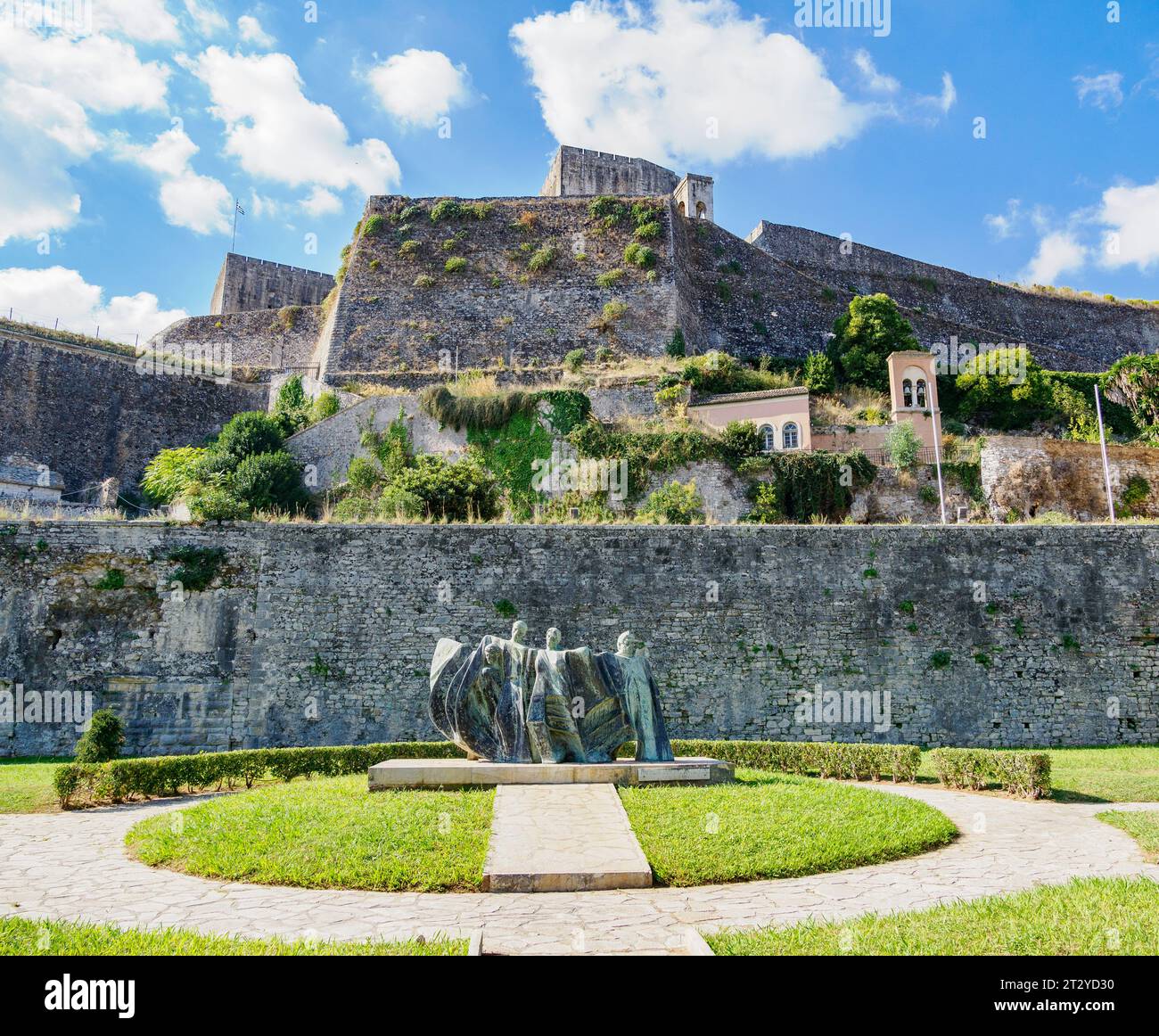 Bronze sculpture by the New Venetian Fort in Kerkira or Corfu Town ...