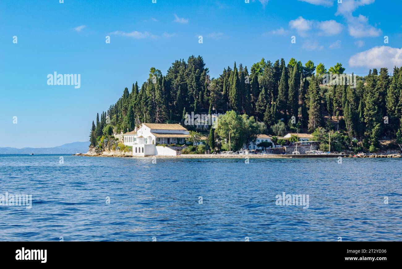The little fishing harbour of Kouloura on the north-east coast of Corfu ...