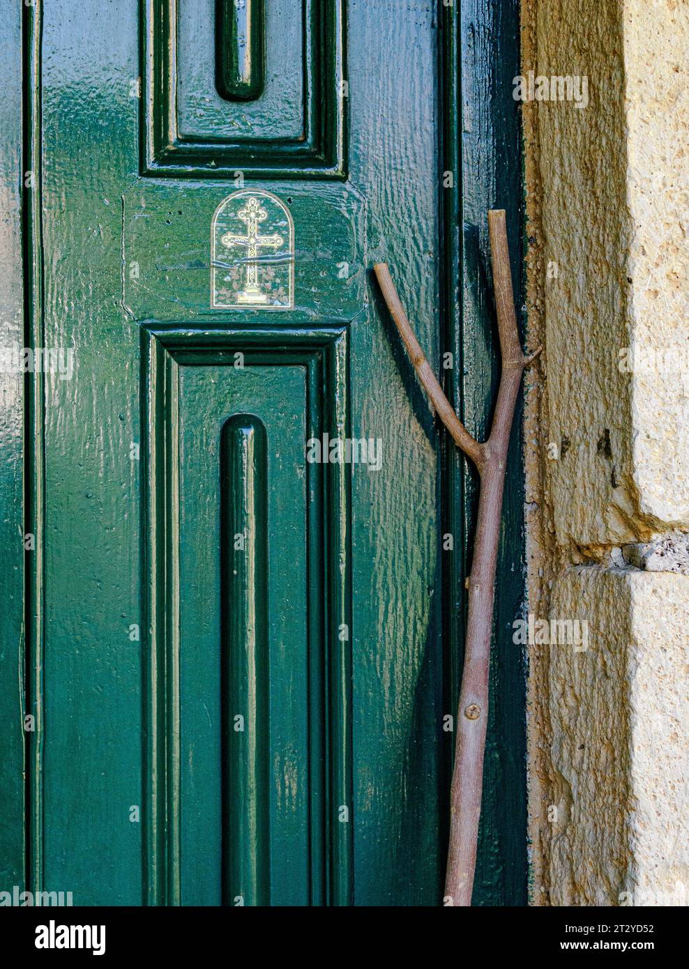 Monks cell door and staff in Panagia Theotokos Monastery above ...