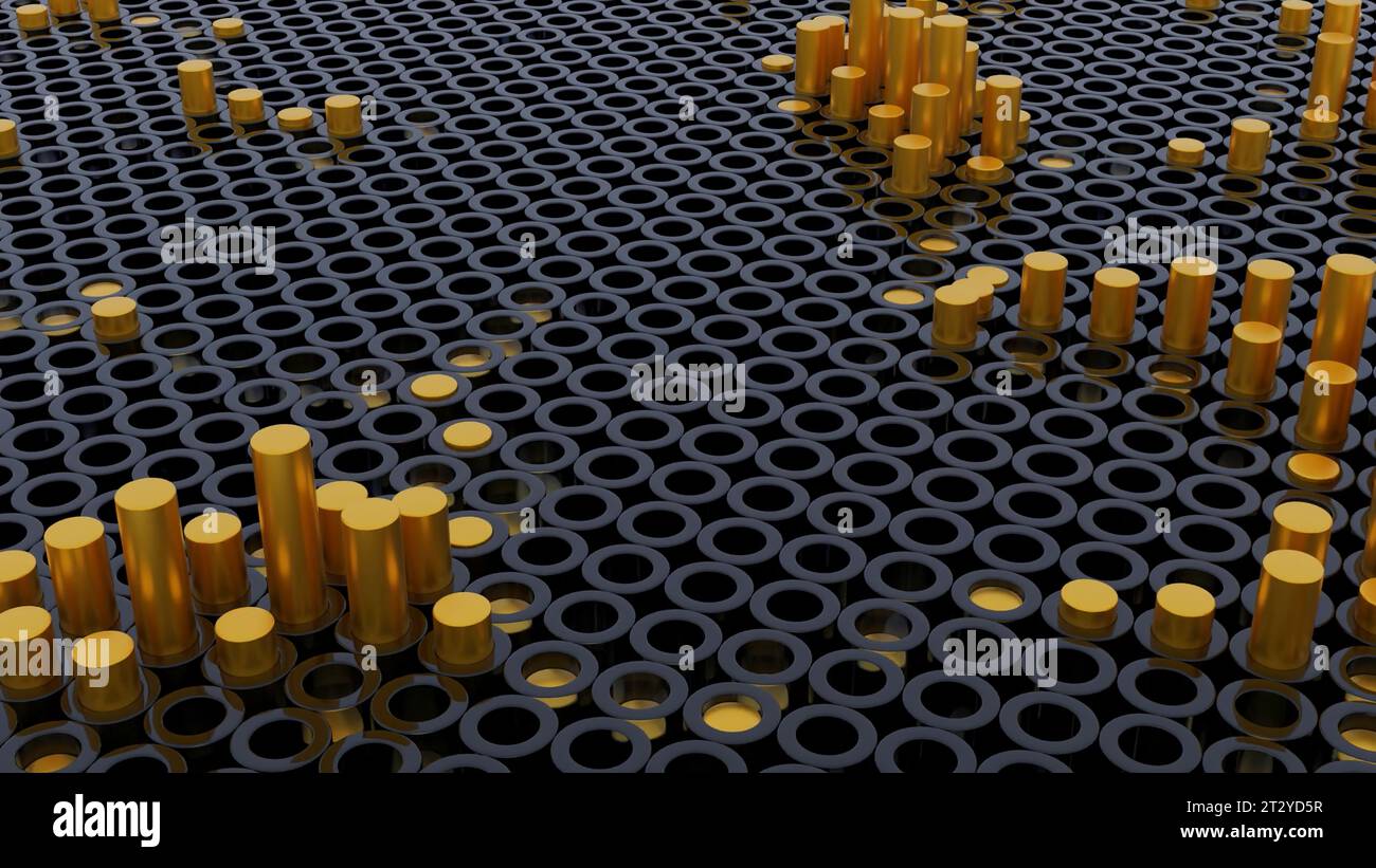 3D animation with rising columns. Design. Columns rise from holes in ...