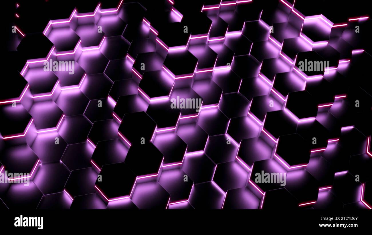 Cyber background with moving neon hexagons. Design. Cyber waves of neon ...