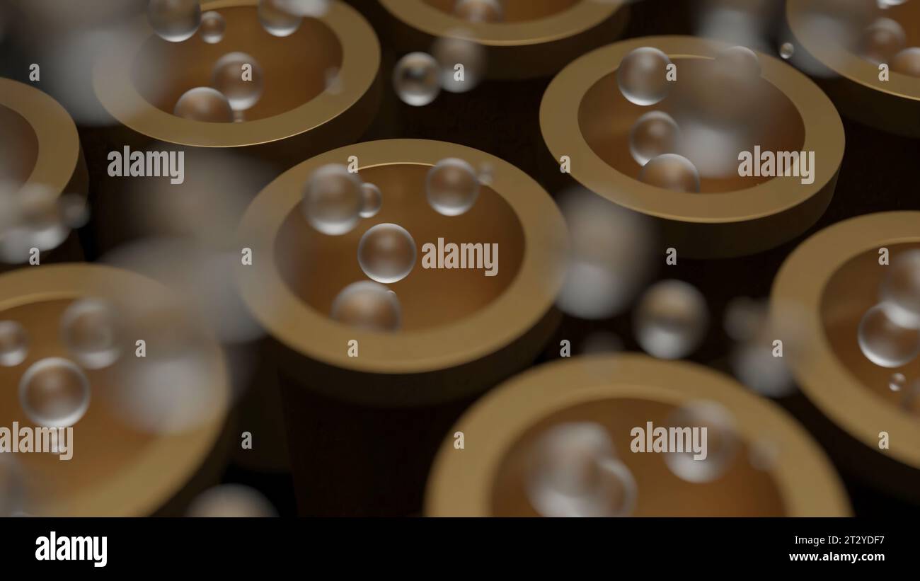3D pipes with bubbles. Design. Field with pipes and rising bubbles ...