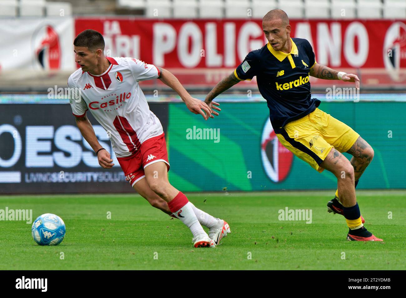 Bari, Italy. 21st Oct, 2023. Ilias Koutsoupias of SSC Bari and Antonio ...