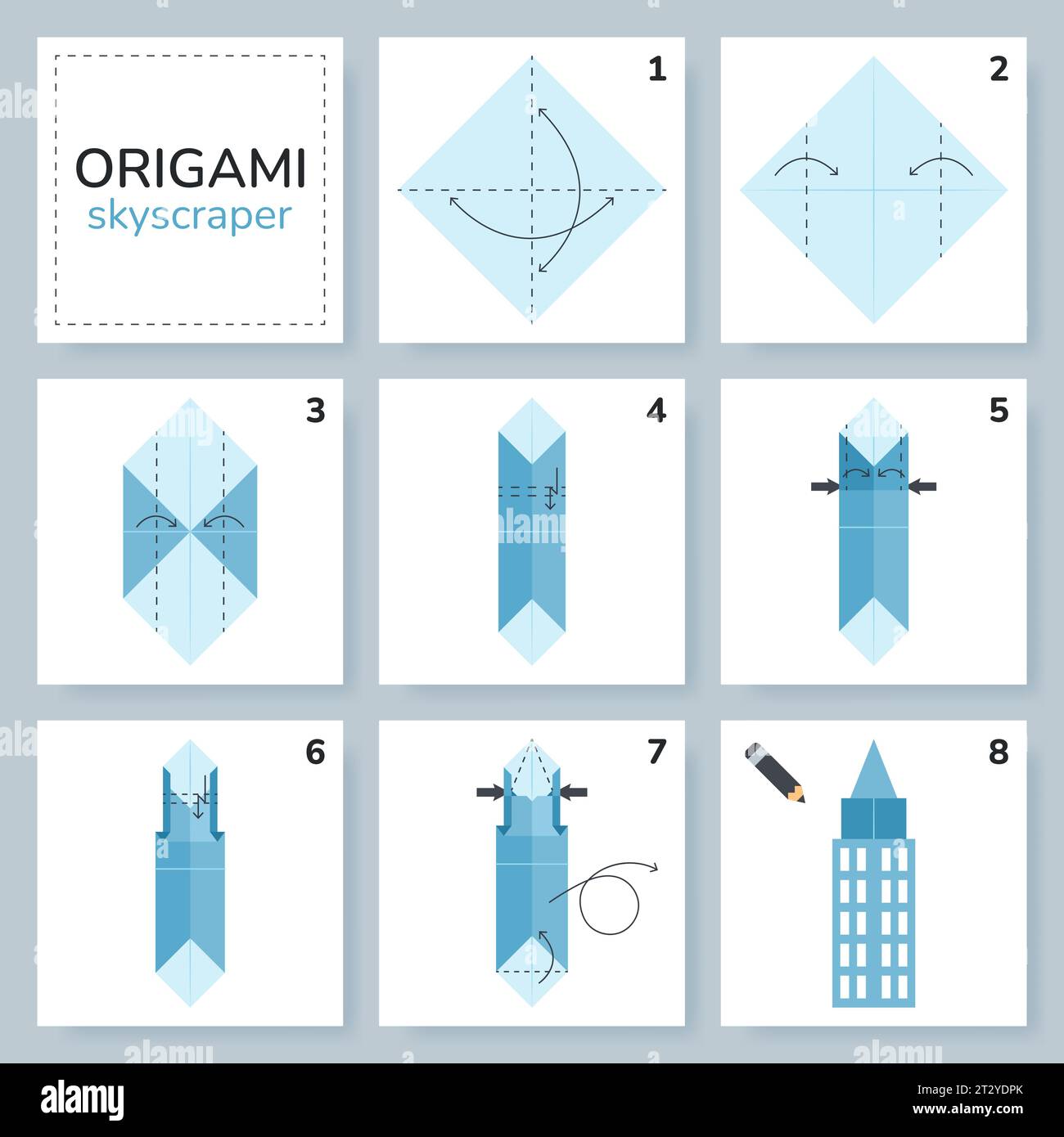 Origami tutorial for kids. Origami cute skyscraper Stock Vector Image ...