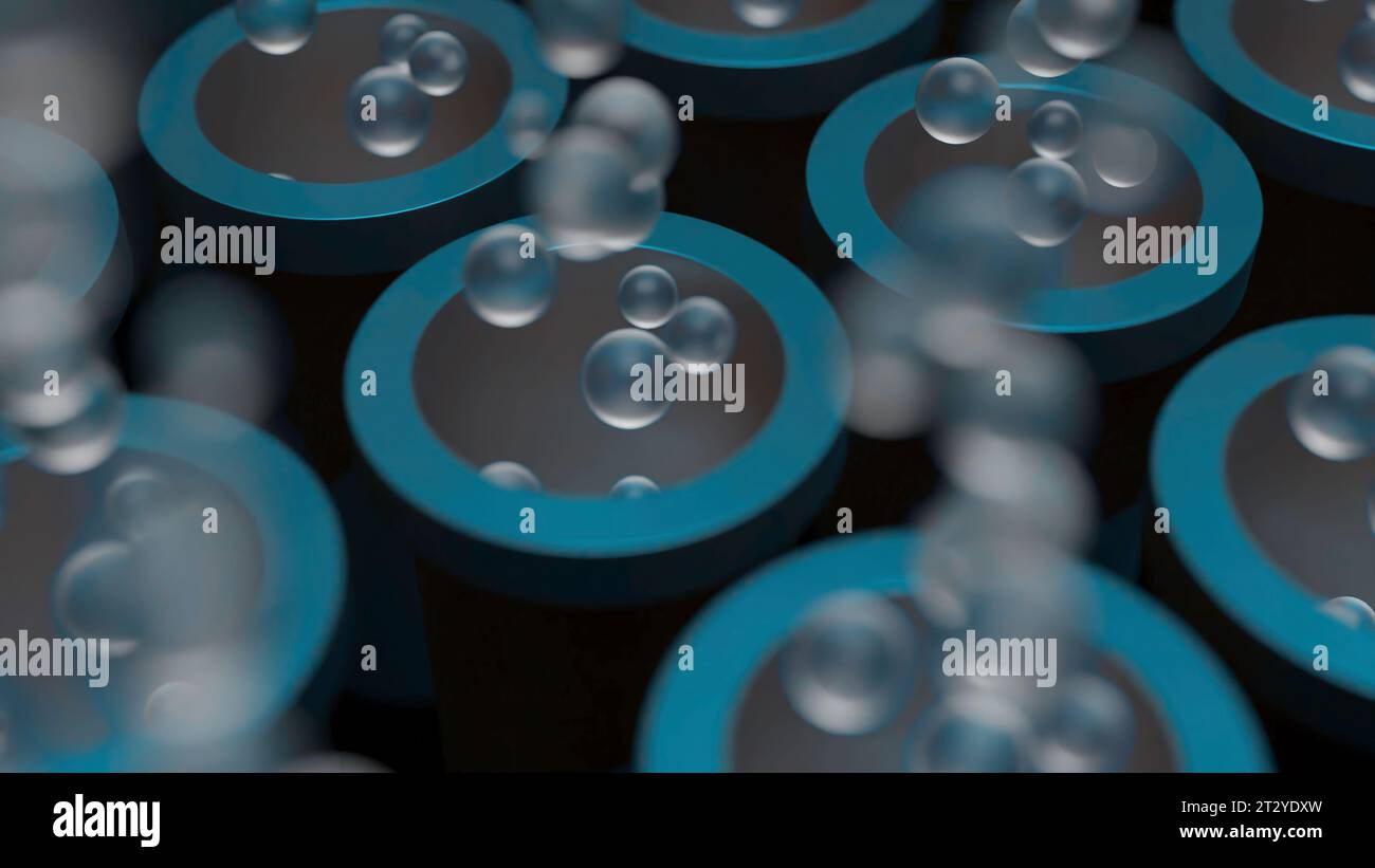 3D pipes with bubbles. Design. Field with pipes and rising bubbles ...