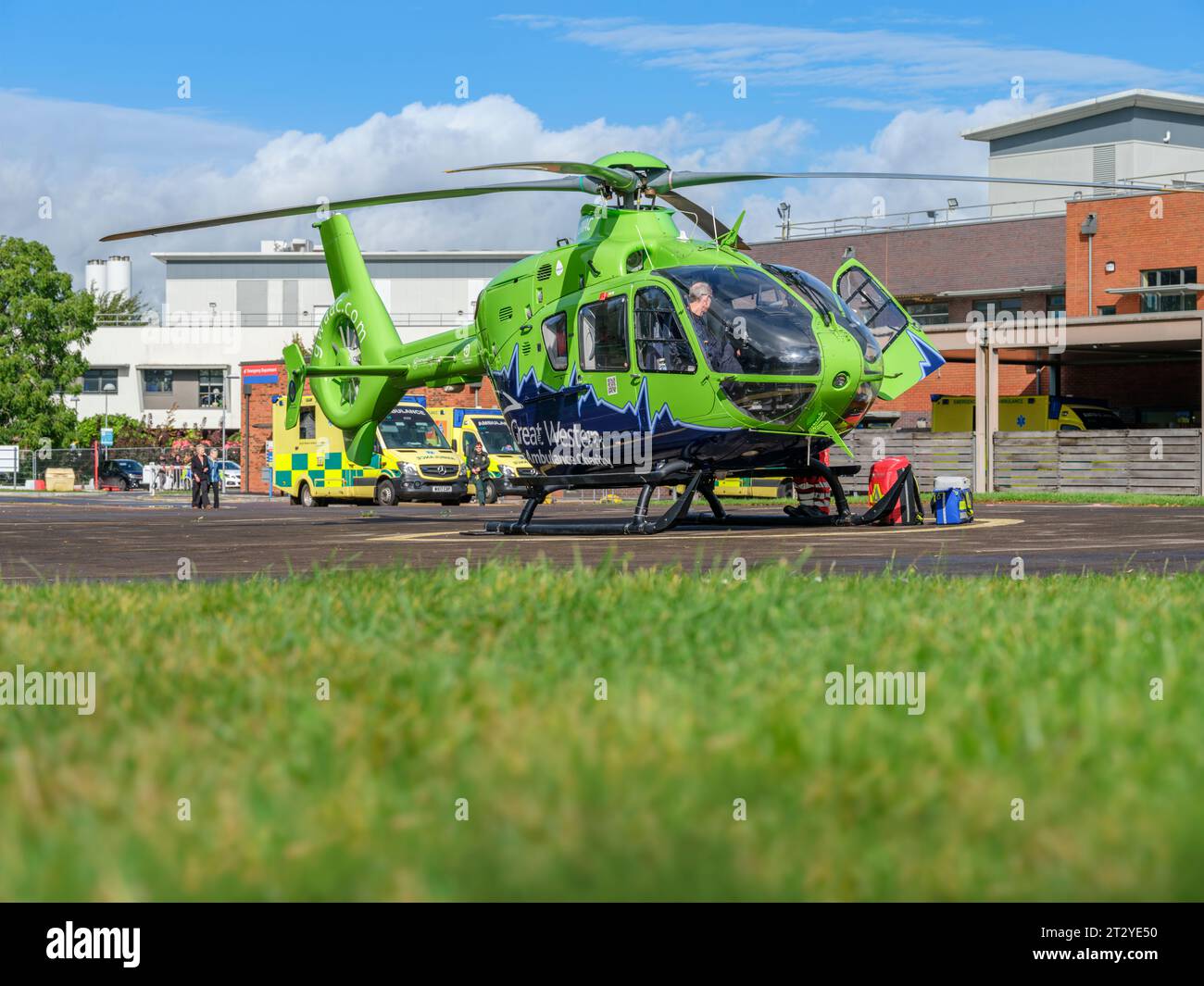 The Great Western Air Ambulance prepares for take off from outside ...