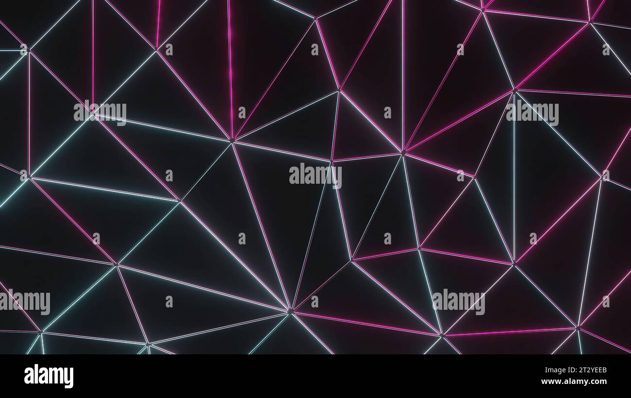 Background with shimmering triangular grid. Design. Triangular grid with neon light. Triangular ...