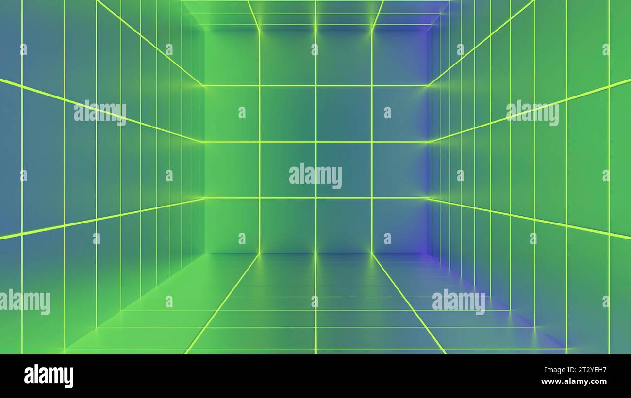 Colorful virtual cyber tunnel with grid. Design. Cyber grid with ...