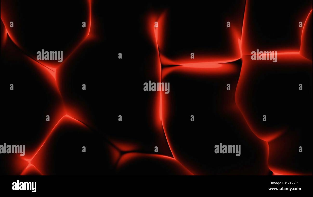Abstract cells division. Design. Moving black cells with red neon ...