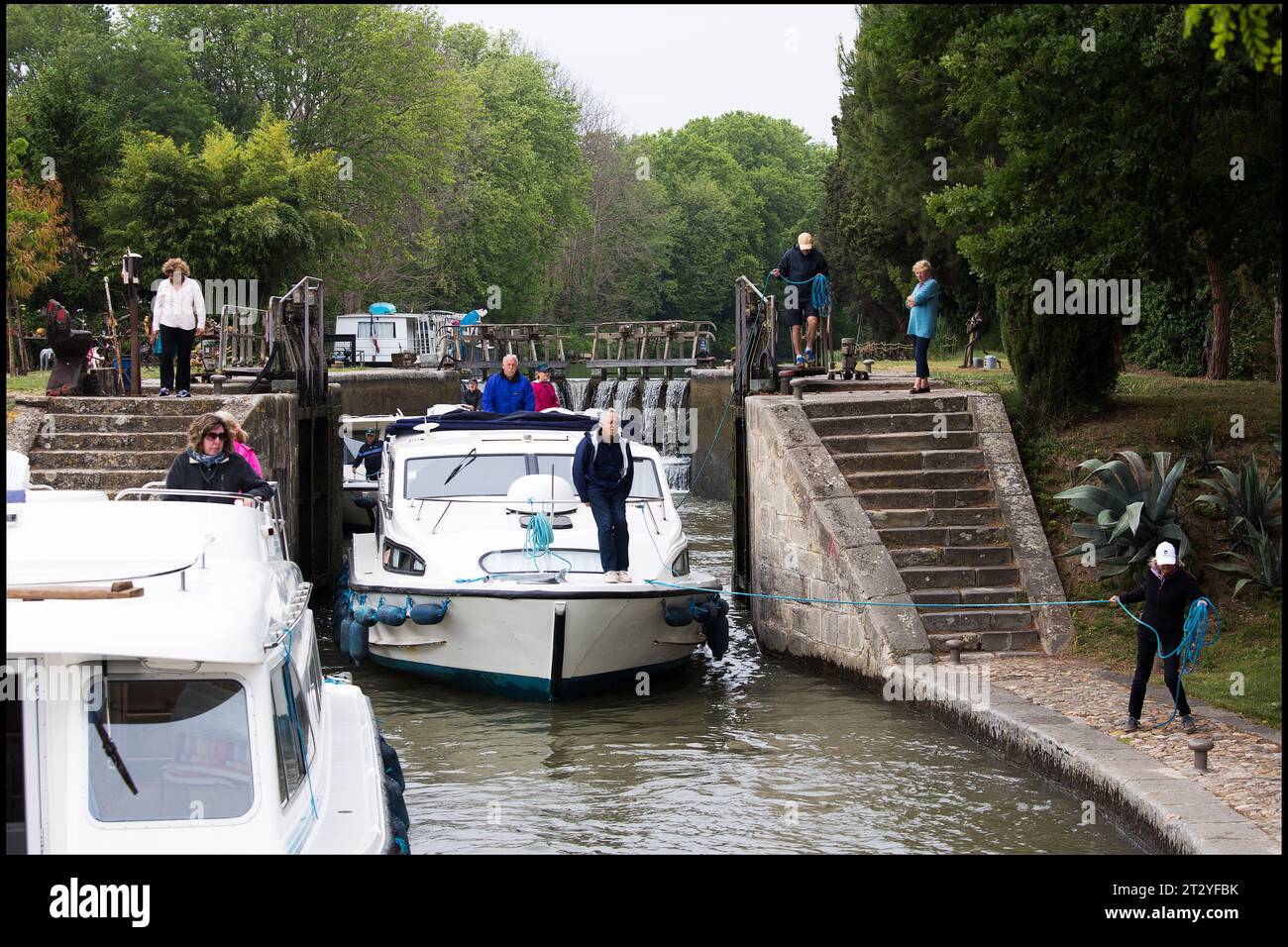 Boat Cruising In The Canal Du Midi In Southern France France