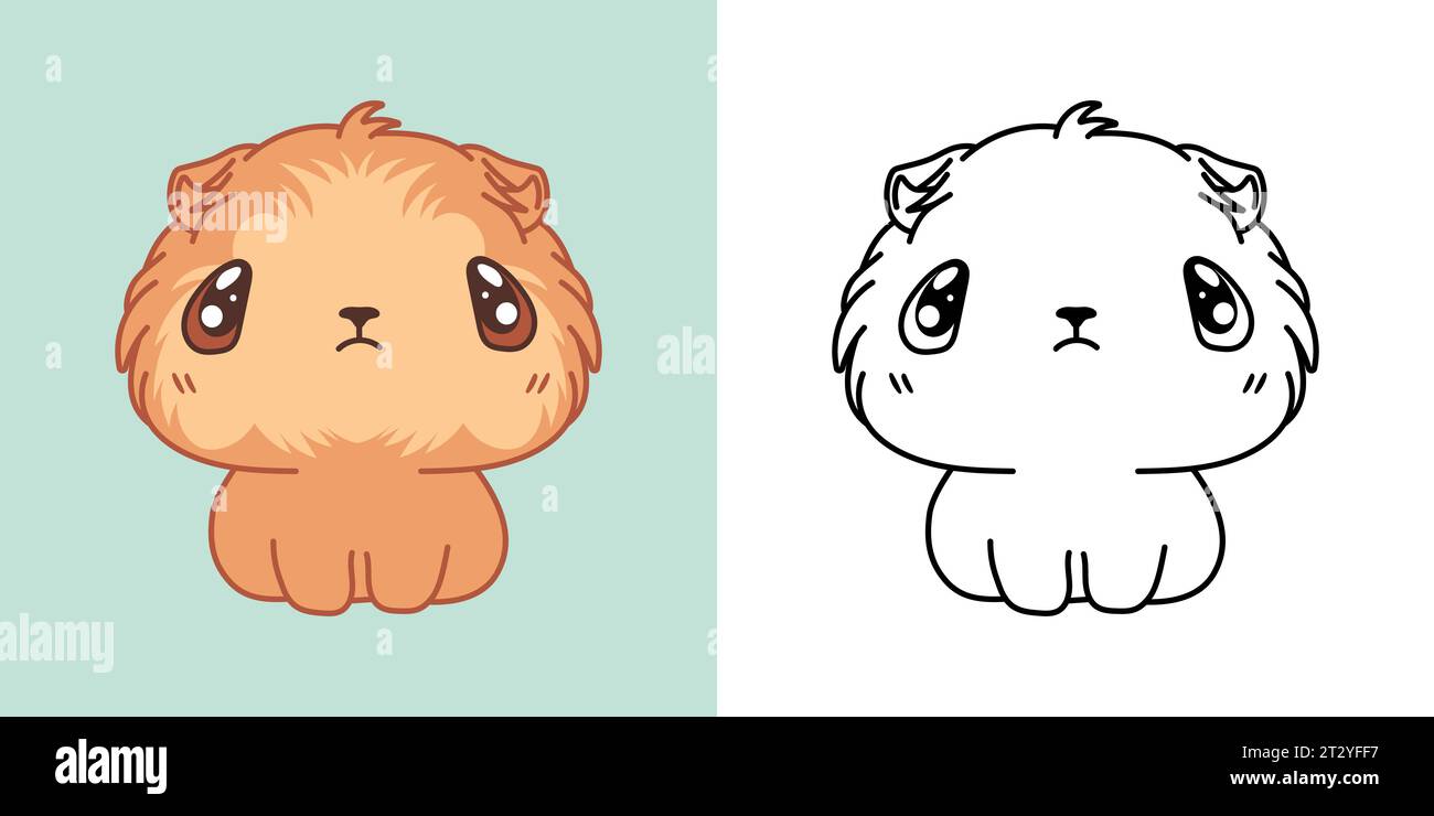 Cute Guinea Pig Clipart Illustration and Black and White. Kawaii Clip ...