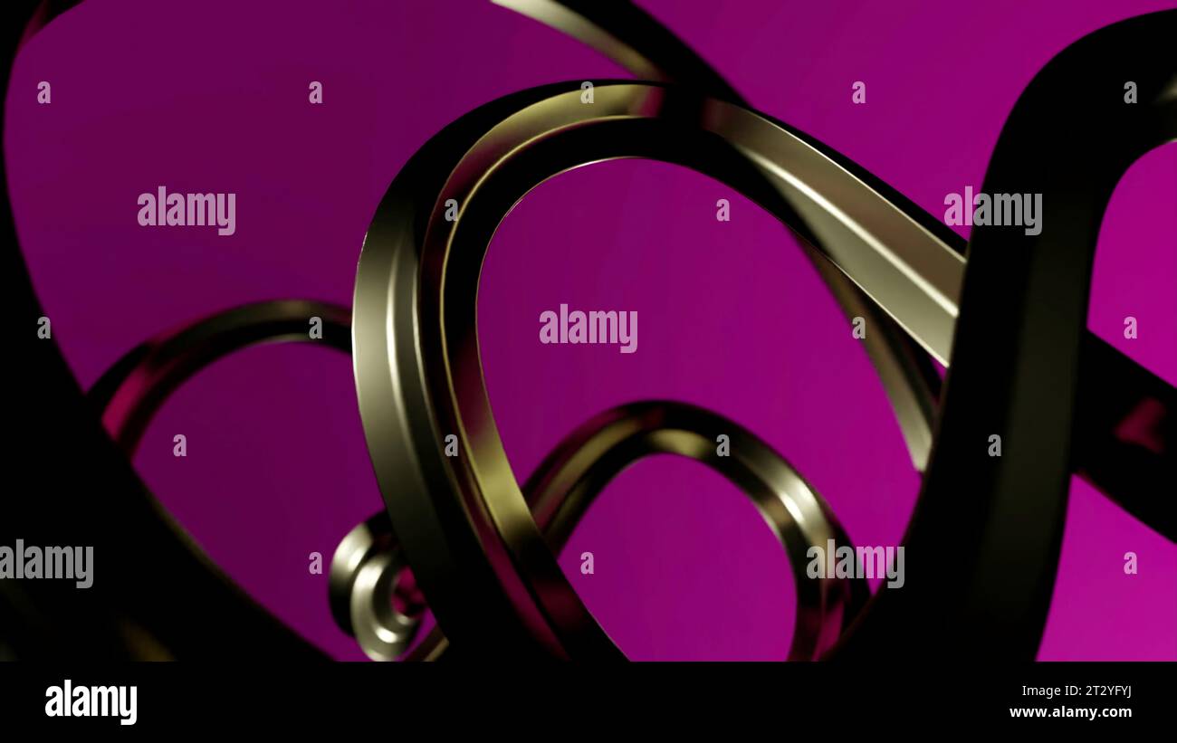 Abstract metal curving tubes with source of light. Design. Moving 3D ...