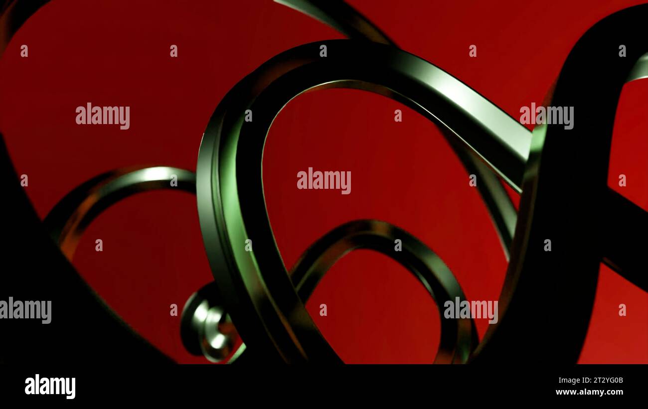Abstract metal curving tubes with source of light. Design. Moving 3D ...