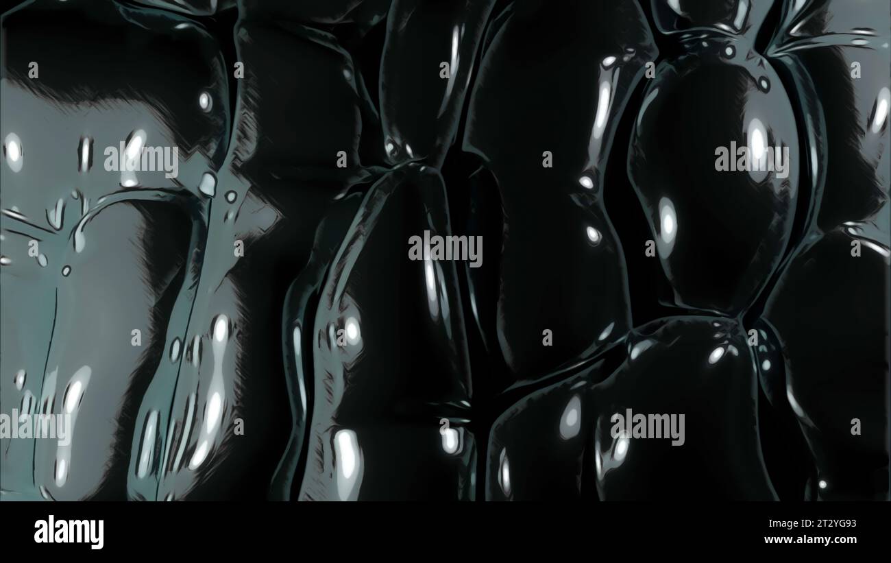 Abstract boiling black sticky liquid. Design. Moving monochrome bubbles ...