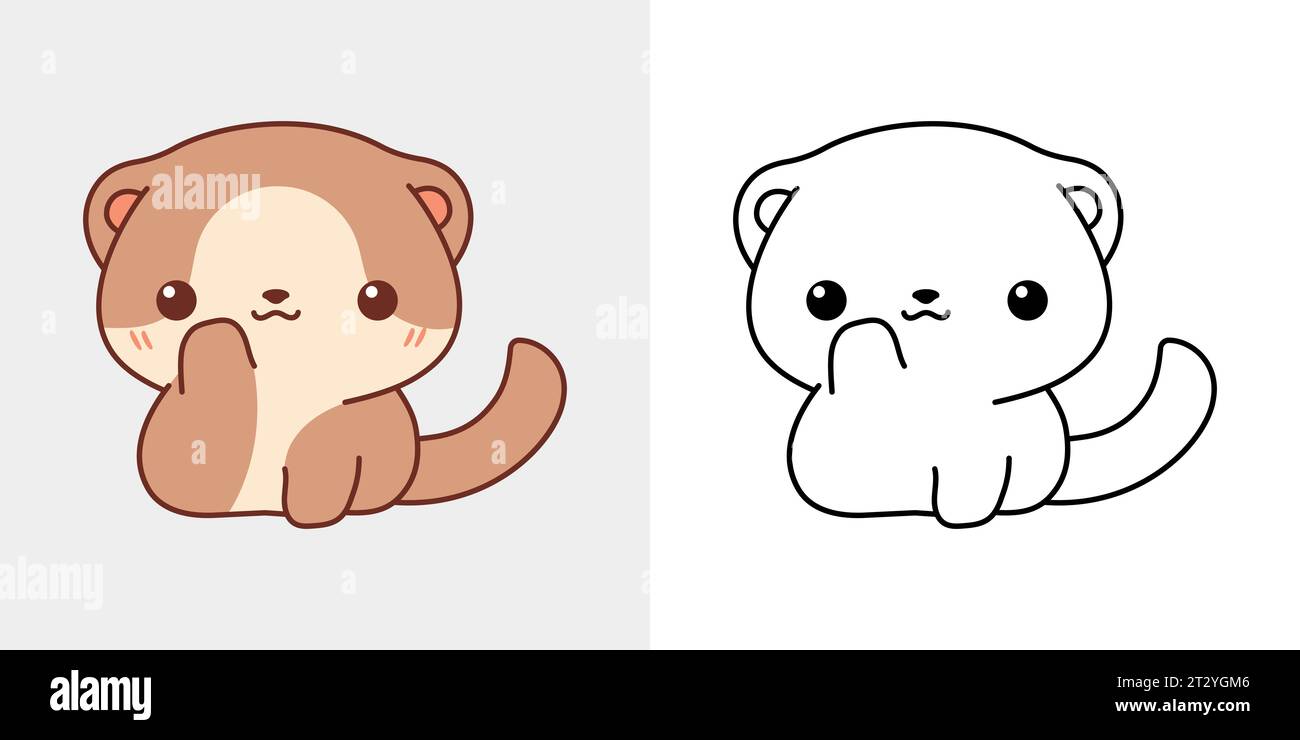 Cute Isolated Ferret Clipart Illustration and Black and White. Funny ...
