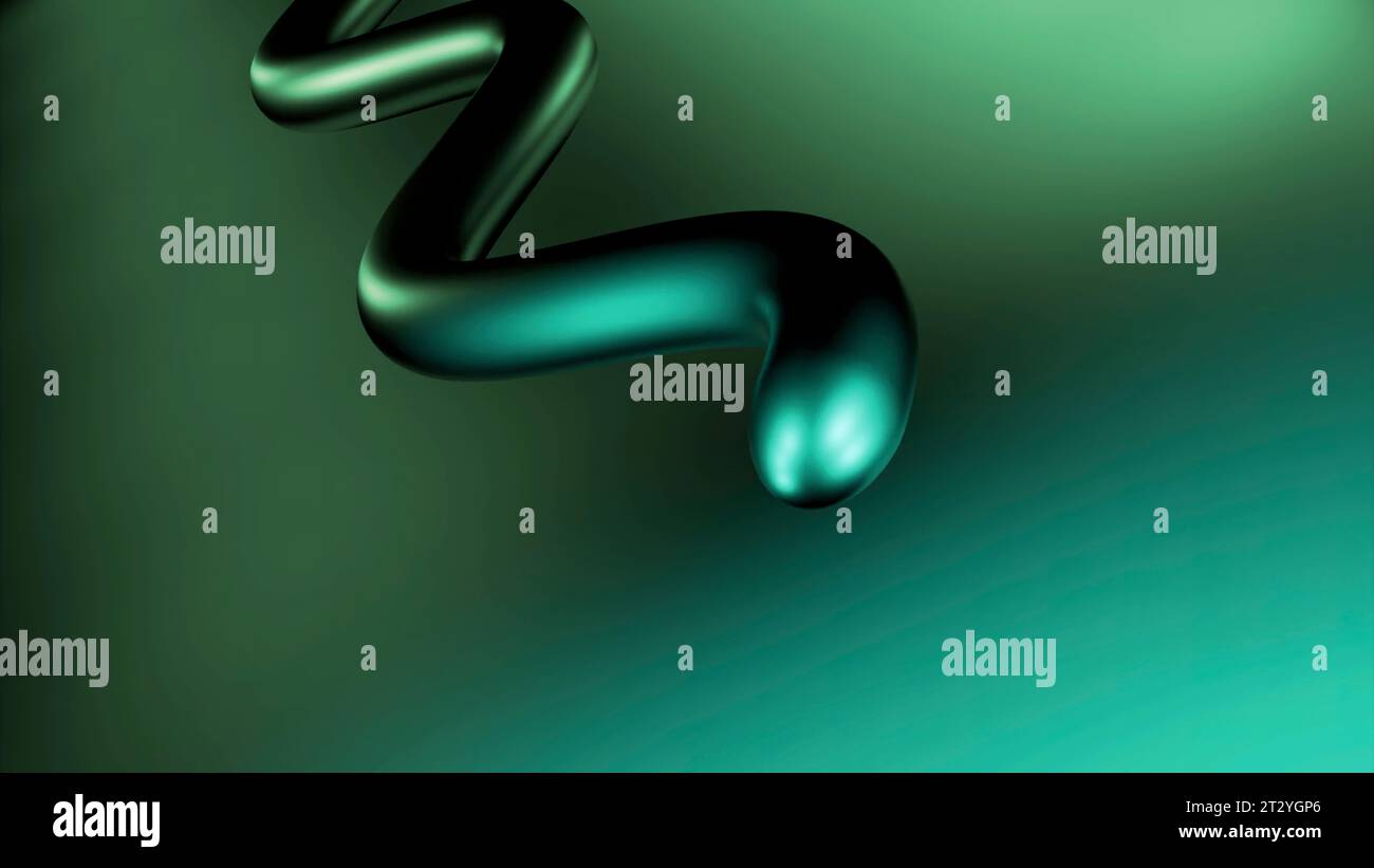 Abstract moving metal snake of green color. Design. Bending 3D stripe ...