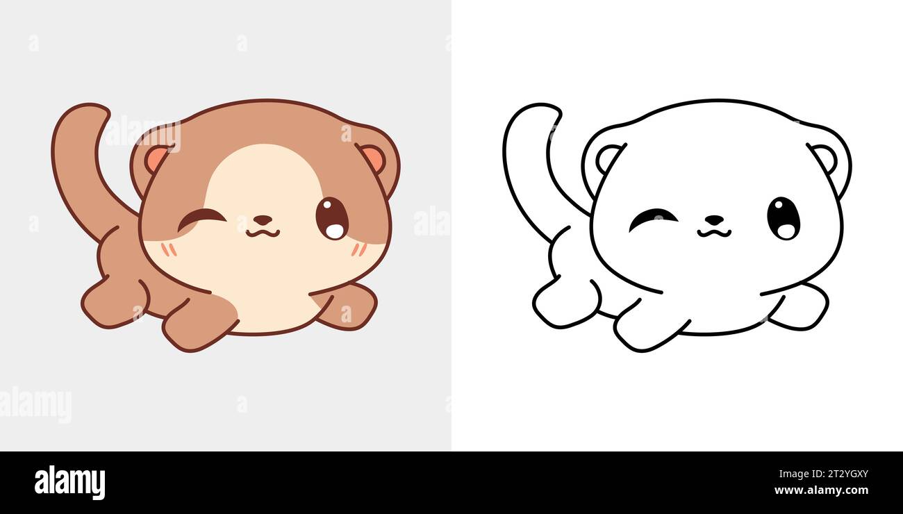 Cute Baby Ferret Clipart for Coloring Page and Illustration. Happy Clip ...