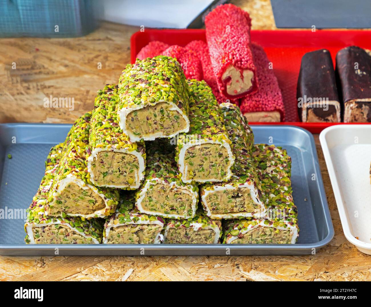 Traditional middle eastern and Arabic desserts sweets sold on market ...