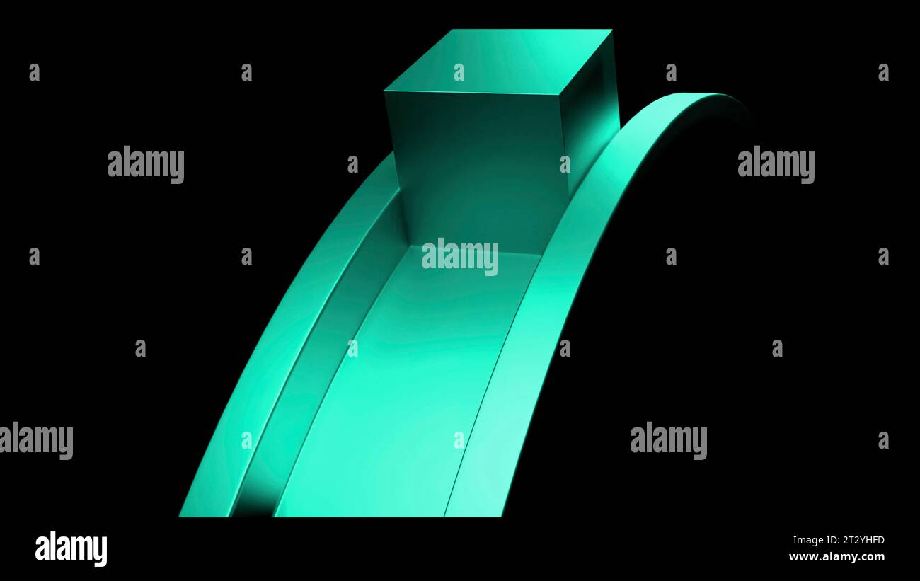 Abstract metal green round wheel with moving 3d cubes. Design. Surreal ...