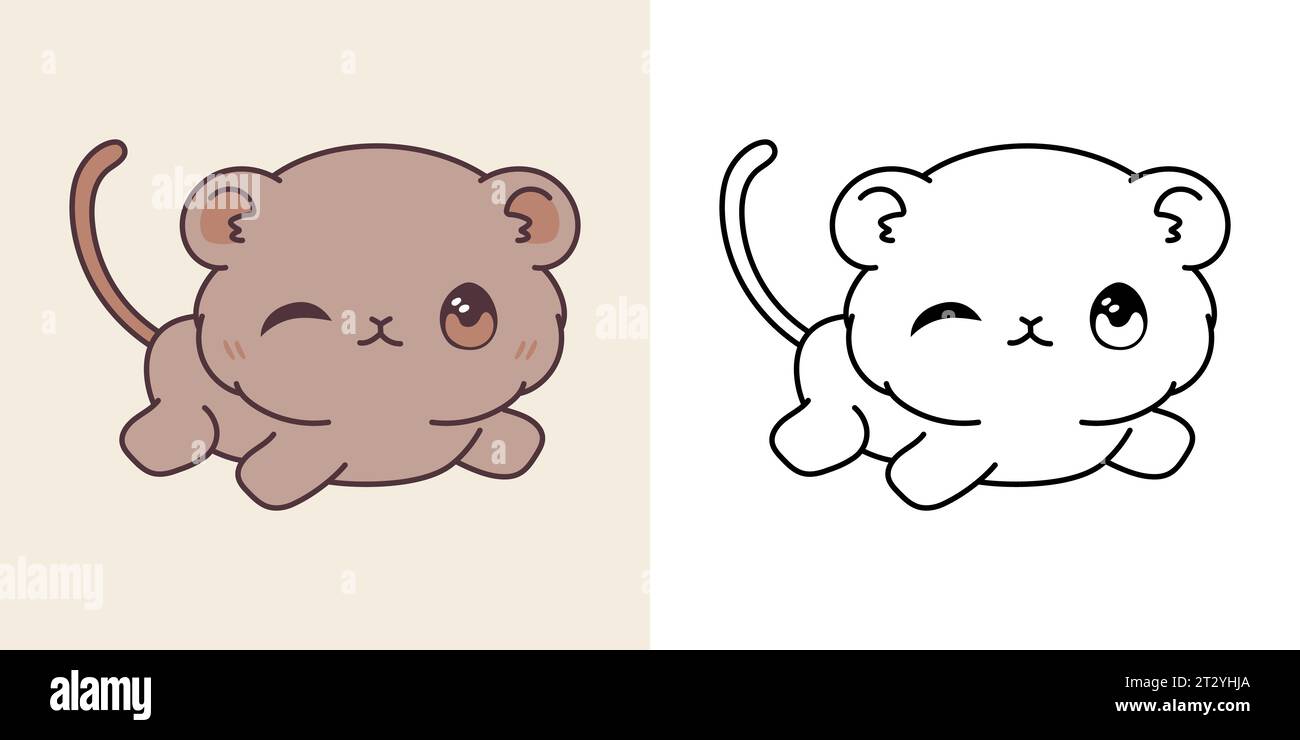 Set Clipart Gerbil Coloring Page and Colored Illustration. Kawaii ...