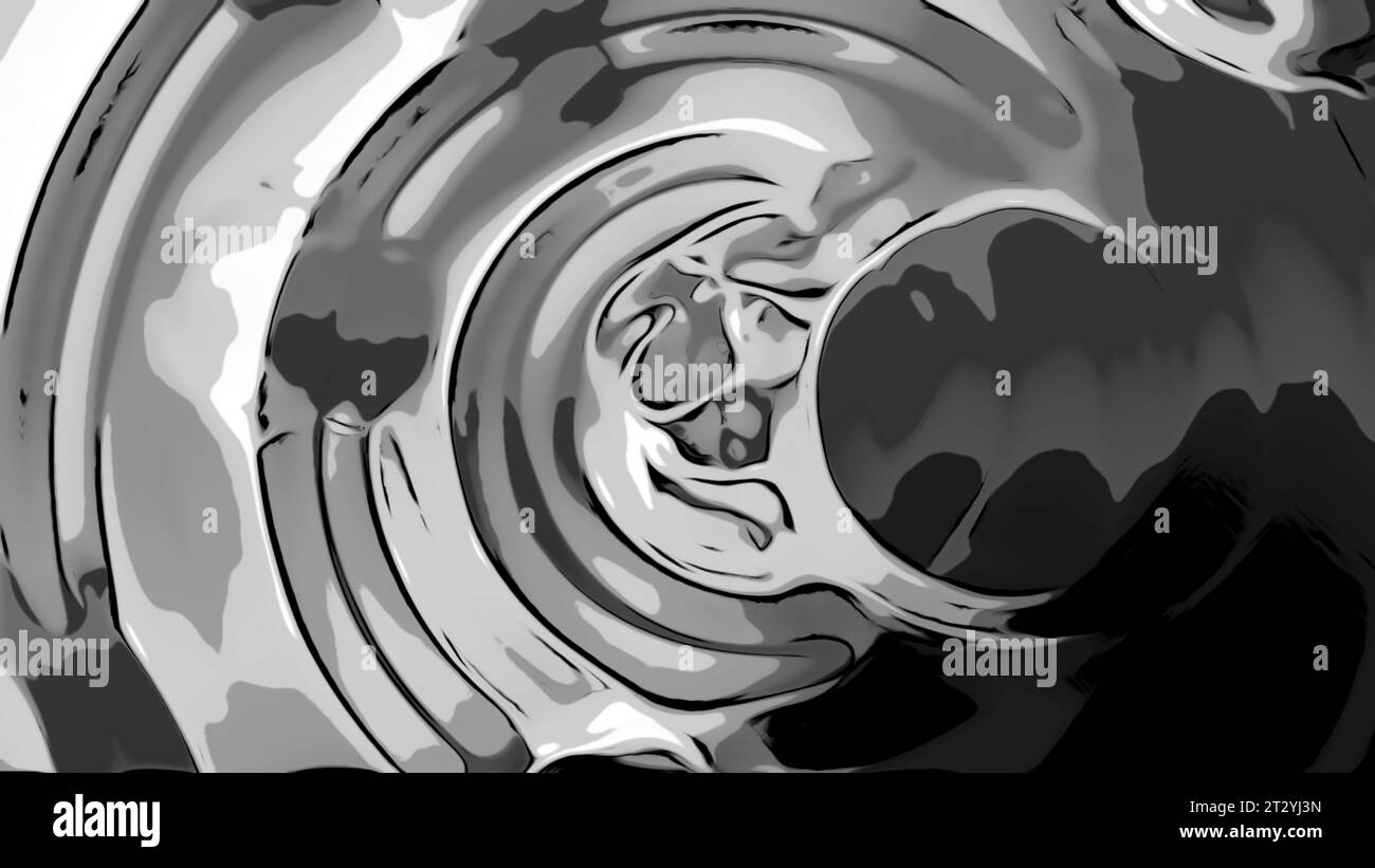 Abstract grey liquid circles and rings. Motion. Spreading floating ...